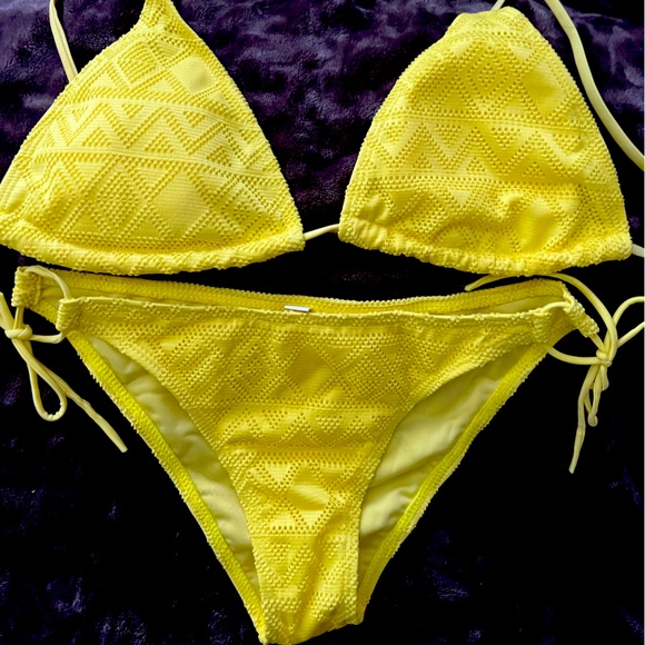 Swim | Nwot Yellow Bikini With Triangle Top And Ties For Fit Both Top ...